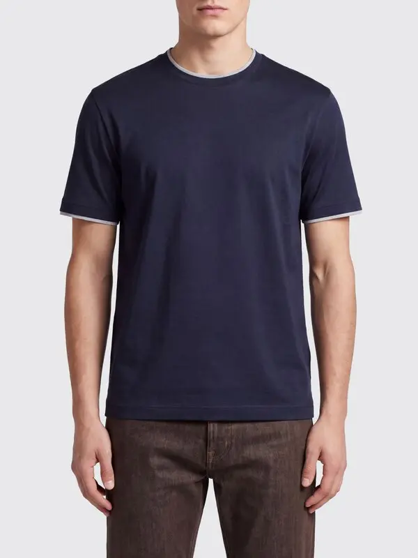 Eleventy Cotton Crew-neck T-shirt With Contrast Trims - Grey