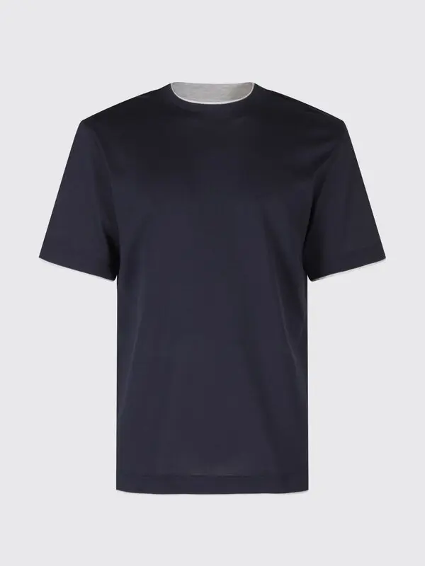 Eleventy Cotton Crew-neck T-shirt With Contrast Trims - Grey