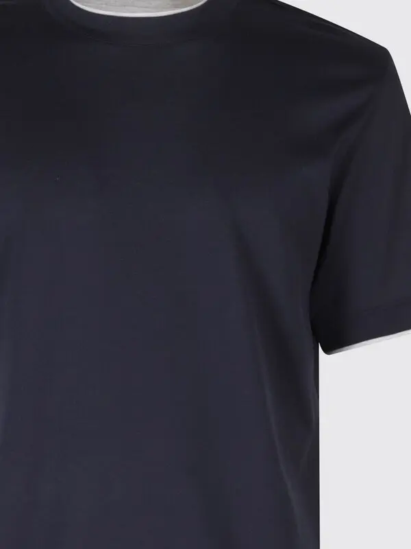 Eleventy Cotton Crew-neck T-shirt With Contrast Trims - Grey