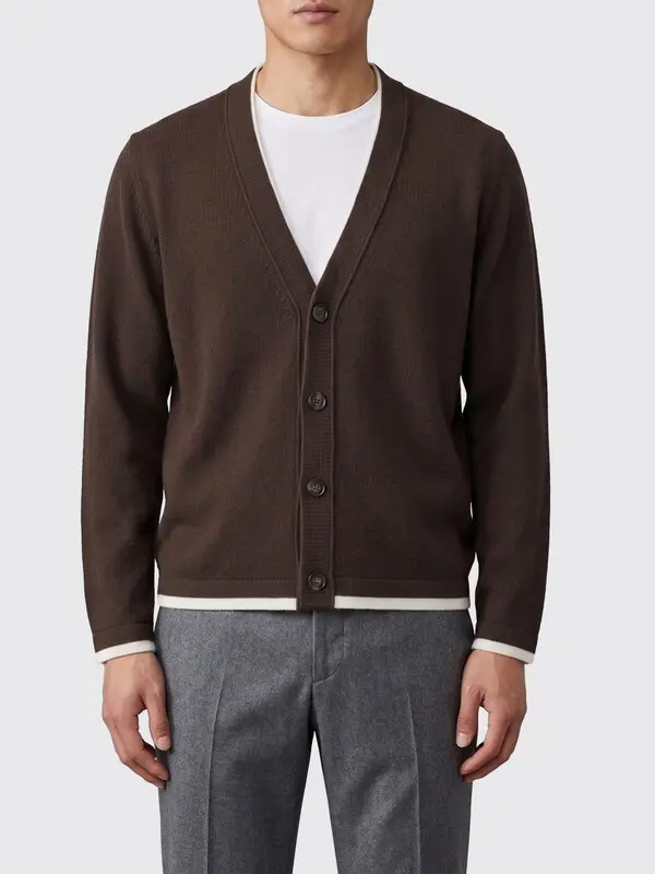 Eleventy V-neck Wool And Cashmere Blend Cardigan With Contrast Trims