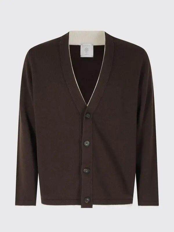 Eleventy V-neck Wool And Cashmere Blend Cardigan With Contrast Trims
