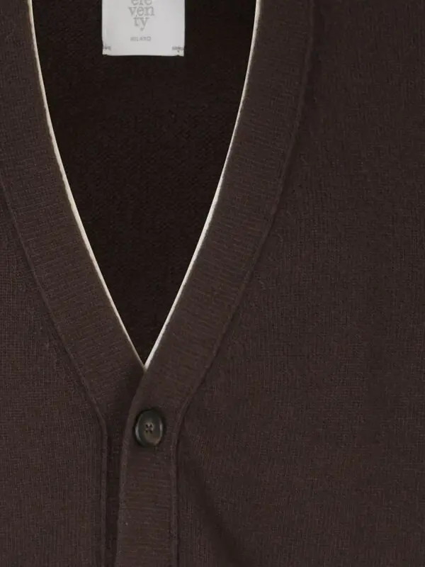Eleventy V-neck Wool And Cashmere Blend Cardigan With Contrast Trims