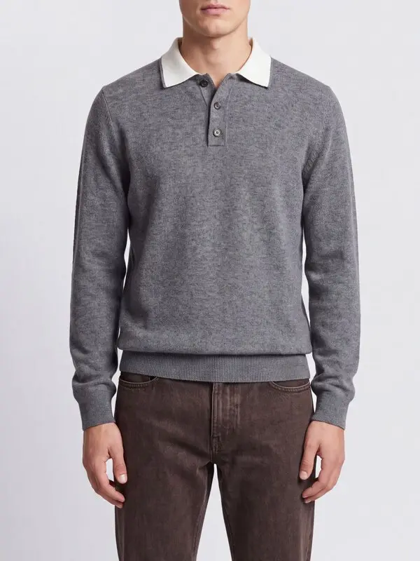 Eleventy Long-sleeved Wool And Cashmere Knit Polo - Grey