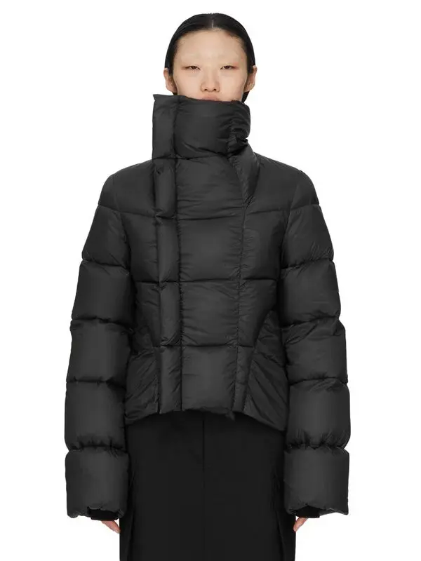 Rick Owens High-neck Zip-up Down Jacket With Ribbed Cuffs - Nero
