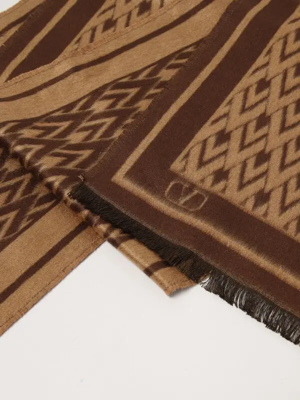 Valentino Garavani Silk Scarf With Printed Logo And Fringed Edges