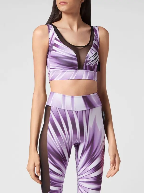 PLEIN SPORT Cropped Graphic Print Sports Top - Lilac