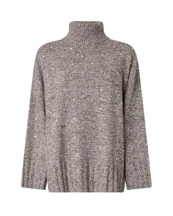 Pinko Embellished Turtleneck Knit Sweater - Mult.bianco/grigio