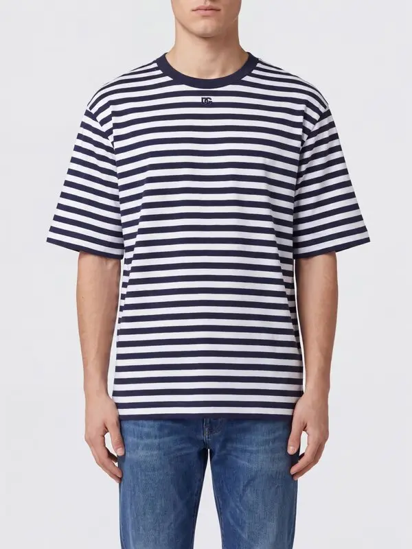 Dolce & Gabbana Striped Cotton T-shirt With Dg Monogram And Dropped Shoulders