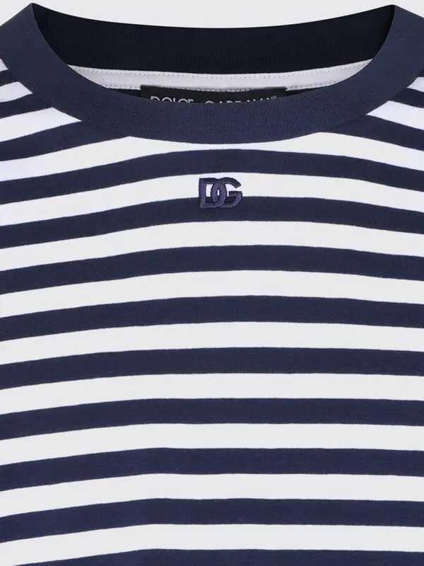 Dolce & Gabbana Striped Cotton T-shirt With Dg Monogram And Dropped Shoulders