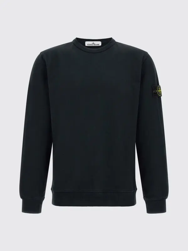 Stone Island Crewneck Jumper In Cotton Jersey With Compass Logo Patch - Blue 1