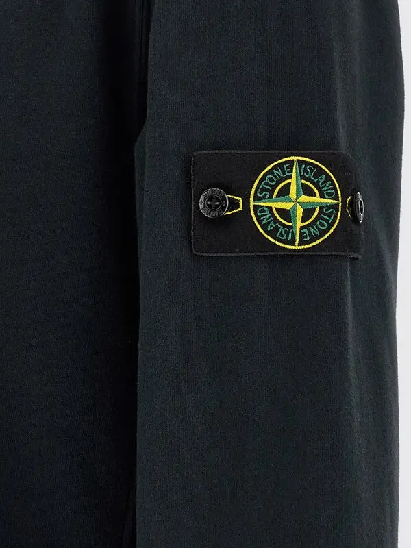 Stone Island Crewneck Jumper In Cotton Jersey With Compass Logo Patch - Blue 1