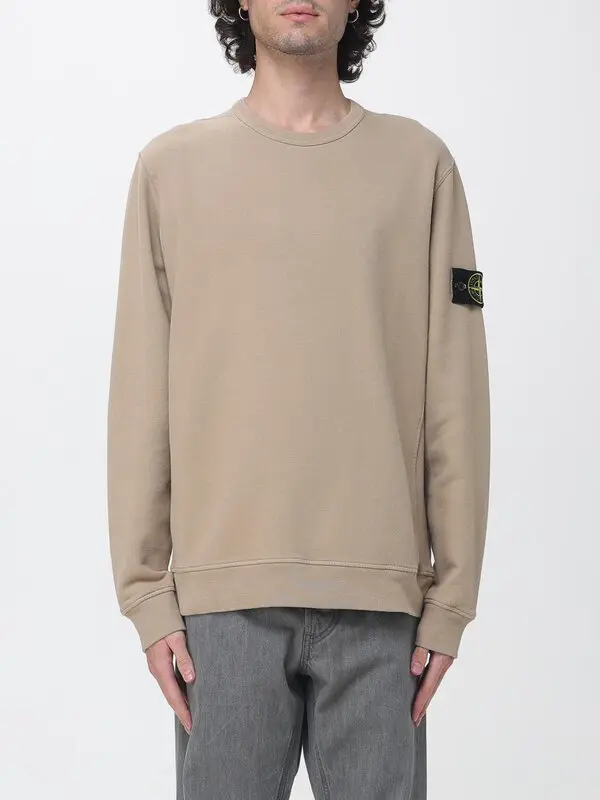 Stone Island Crewneck Jumper In Cotton Jersey With Compass Logo Patch - Brown
