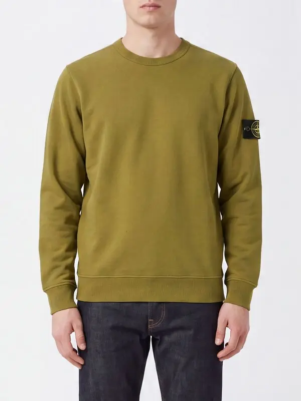 Stone Island Crewneck Jumper In Cotton Jersey With Compass Logo Patch - Green