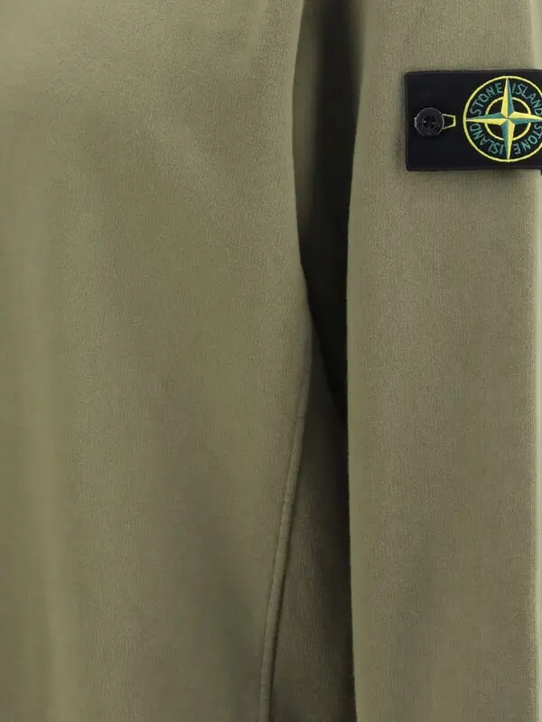 Stone Island Crewneck Jumper In Cotton Jersey With Compass Logo Patch - Military