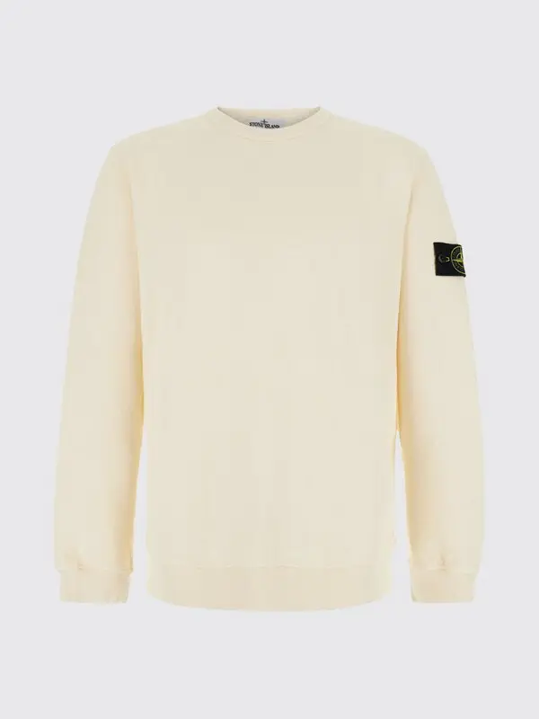 Stone Island Crewneck Jumper In Cotton Jersey With Compass Logo Patch - Milk