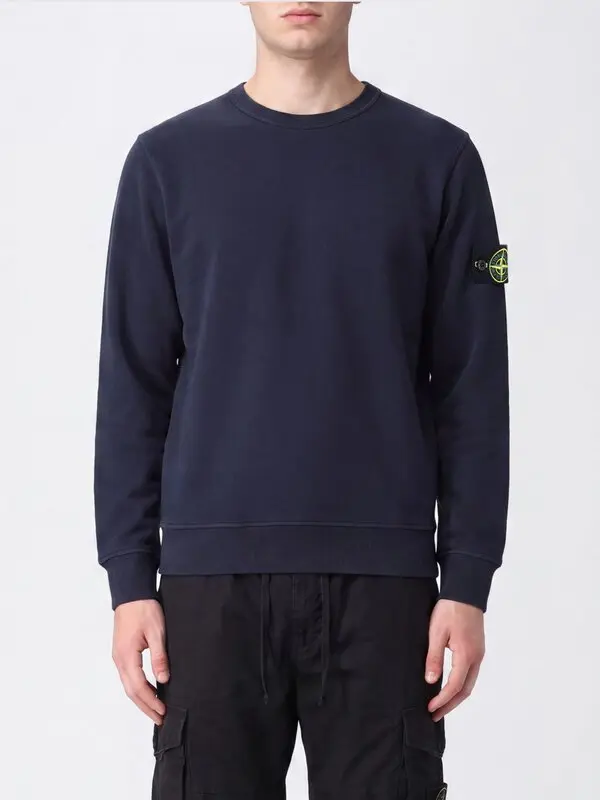 Stone Island Crewneck Jumper In Cotton Jersey With Compass Logo Patch - Navy