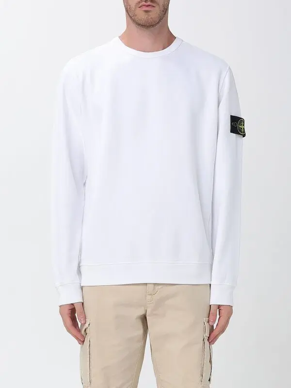 Stone Island Crewneck Jumper In Cotton Jersey With Compass Logo Patch - White
