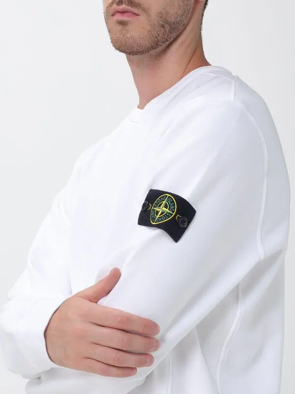 Stone Island Crewneck Jumper In Cotton Jersey With Compass Logo Patch - White