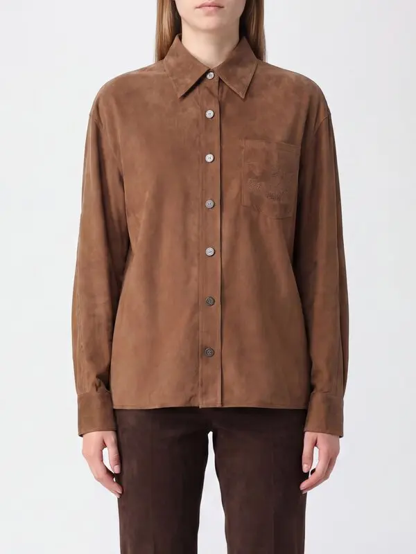 Pinko Cupro And Viscose Twill Shirt With Dropped Shoulders - Brown