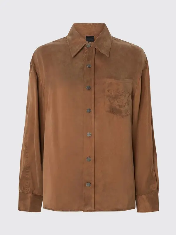 Pinko Cupro And Viscose Twill Shirt With Dropped Shoulders - Brown