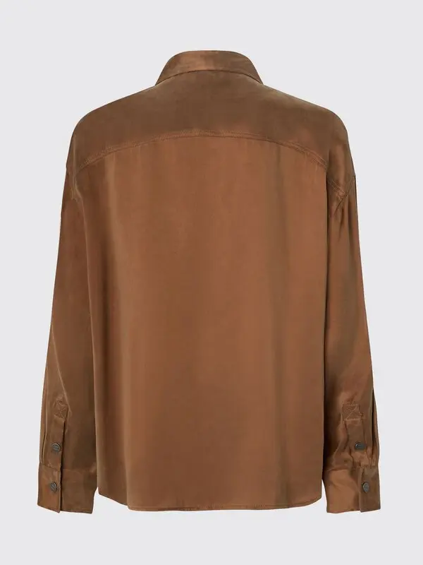 Pinko Cupro And Viscose Twill Shirt With Dropped Shoulders - Brown