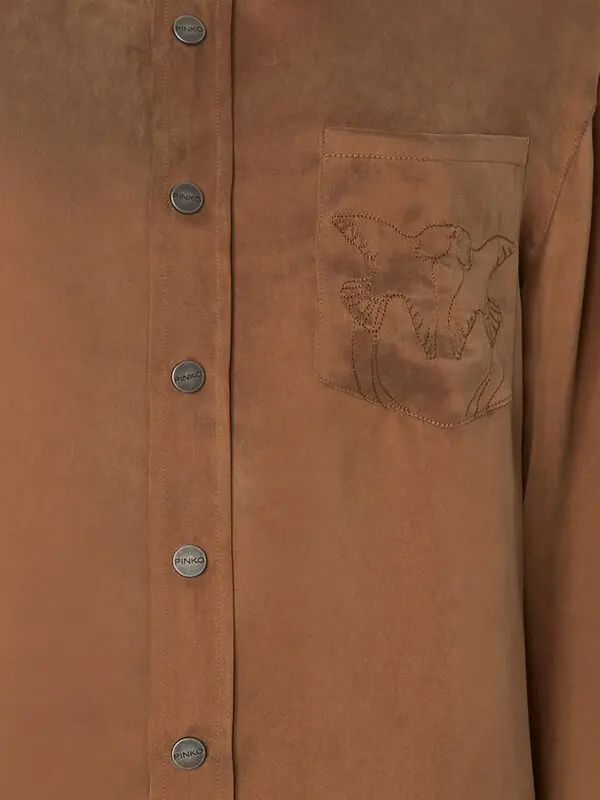 Pinko Cupro And Viscose Twill Shirt With Dropped Shoulders - Brown