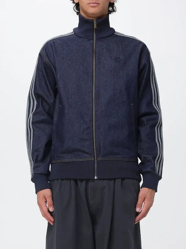 ADIDAS ORIGINALS Cotton Denim Zip-up Sweatshirt With Turtleneck And 3-stripes Logo