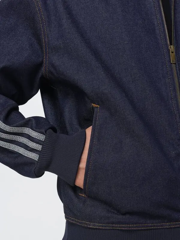 ADIDAS ORIGINALS Cotton Denim Zip-up Sweatshirt With Turtleneck And 3-stripes Logo