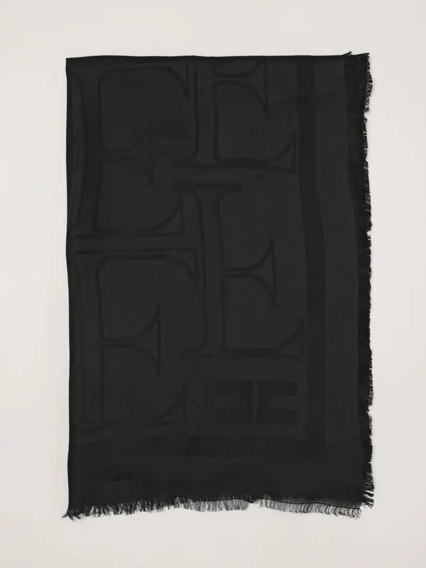 Elisabetta Franchi Modal And Viscose Scarf With Jacquard Logo And Fringed Edges - Black