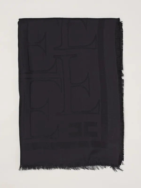 Elisabetta Franchi Modal And Viscose Scarf With Jacquard Logo And Fringed Edges - Blue