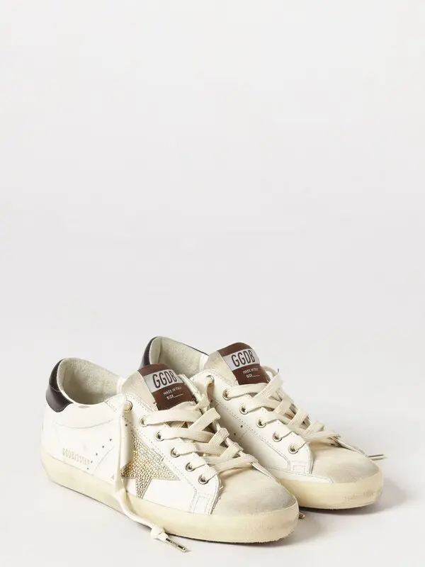 GOLDEN GOOSE Super-star Leather And Suede Sneakers With Rhinestone Logo