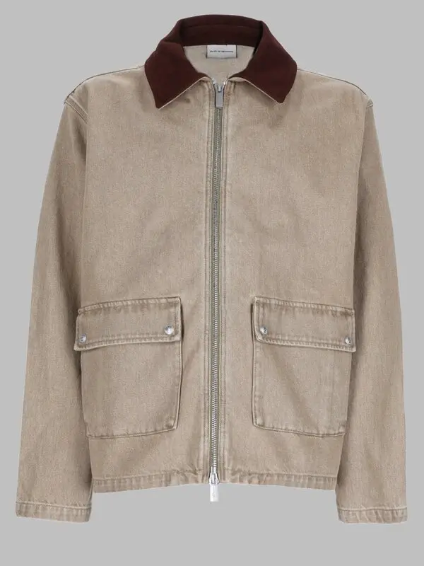 Drole De Monsieur Cotton Zip-up Jacket With Corduroy Collar - Brown