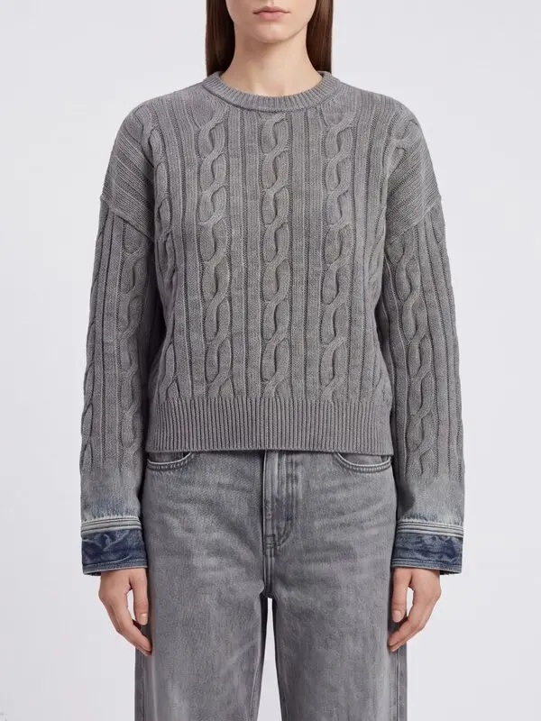 HAIKURE Cable Knit Sweater With Denim Cuffs
