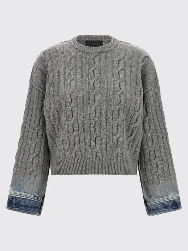 HAIKURE Cable Knit Sweater With Denim Cuffs