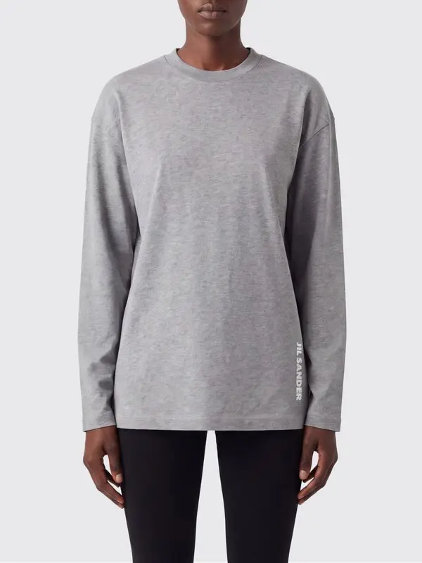 JIL SANDER Long-sleeved Cotton T-shirt With Contrast Logo - Smoke Grey
