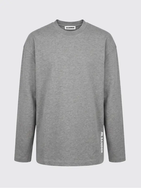JIL SANDER Long-sleeved Cotton T-shirt With Contrast Logo - Smoke Grey