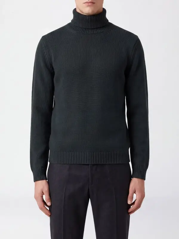 ROBERTO COLLINA Pure Wool Ribbed Turtleneck Jumper - Military