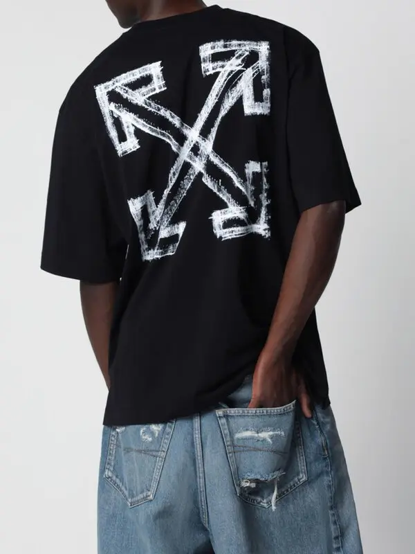 Off-White Cotton T-shirt With Contrasting Logo And Arrow Print - Black
