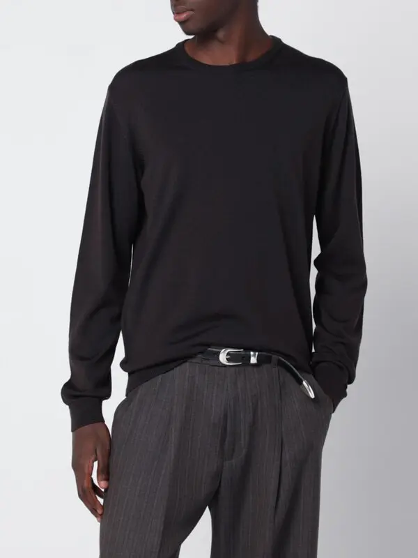 ROBERTO COLLINA Pure Virgin Wool Long-sleeved Crewneck Jumper - Brown