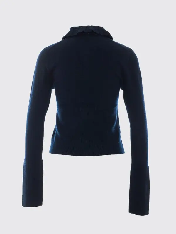 Chloé Slim Fit Wool Polo Cardigan With Contrasting Logo - Blue