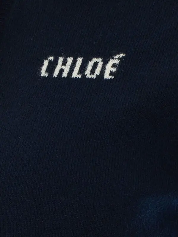 Chloé Slim Fit Wool Polo Cardigan With Contrasting Logo - Blue