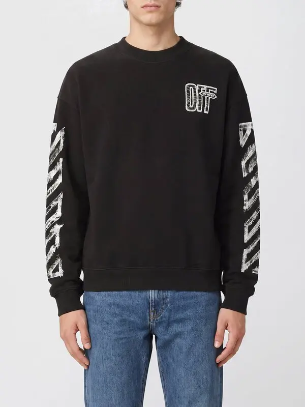 Off-White Oversized Cotton Jumper With Arrow And Diag Print - Black