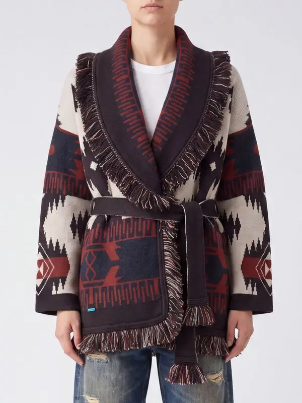 Alanui Cashmere Cardigan With Ethnic Pattern And Fringes - Brown