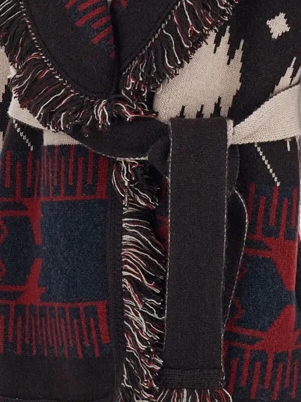 Alanui Cashmere Cardigan With Ethnic Pattern And Fringes - Brown