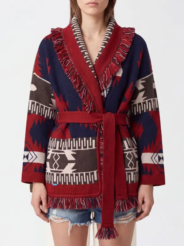 Alanui Cashmere Cardigan With Ethnic Pattern And Fringes - Burgundy