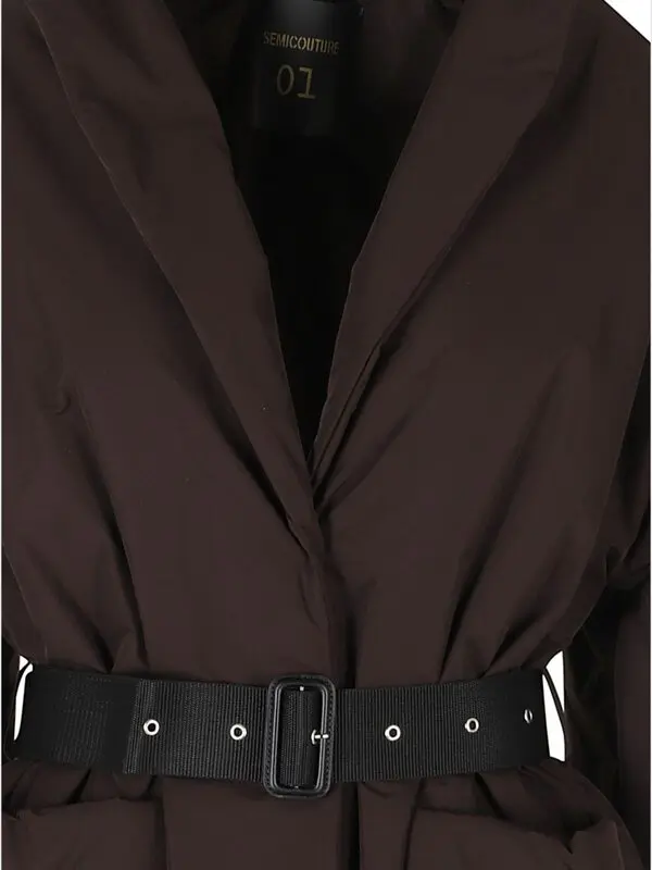 SEMICOUTURE Long Quilted Down Jacket With Adjustable Belt