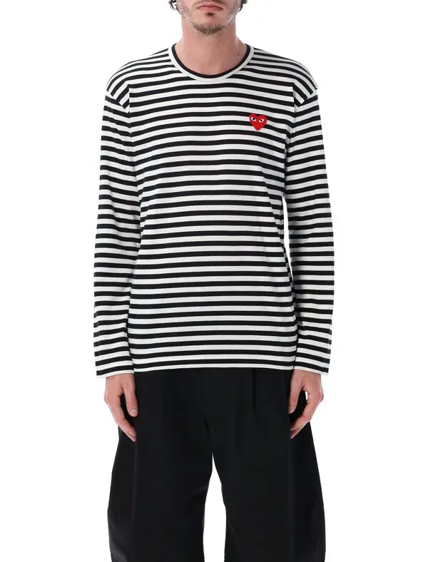 Play Comme Des Garcon Striped Long Sleeve T-shirt With Heart Logo