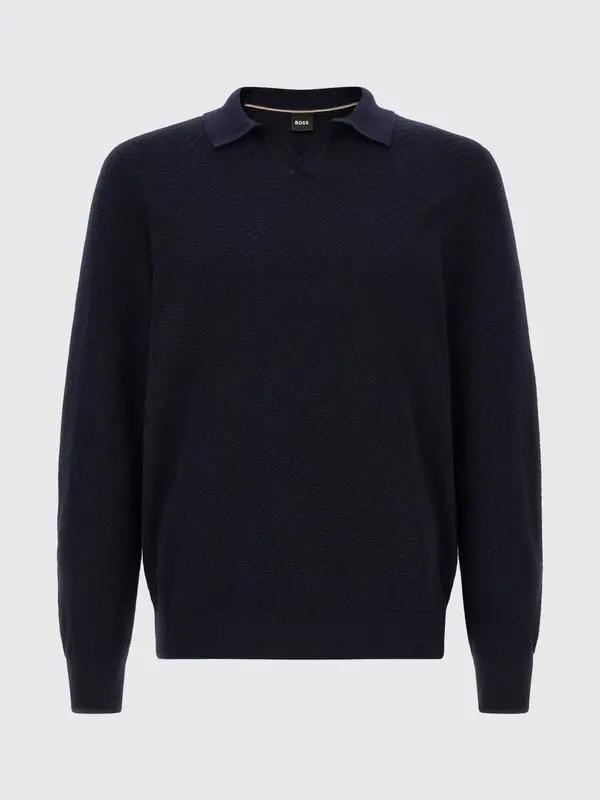 BOSS Textured Knit Polo Shirt - Blue