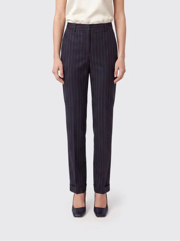 SEMICOUTURE High-waisted Striped Wool-blend Skinny Trousers - Blue