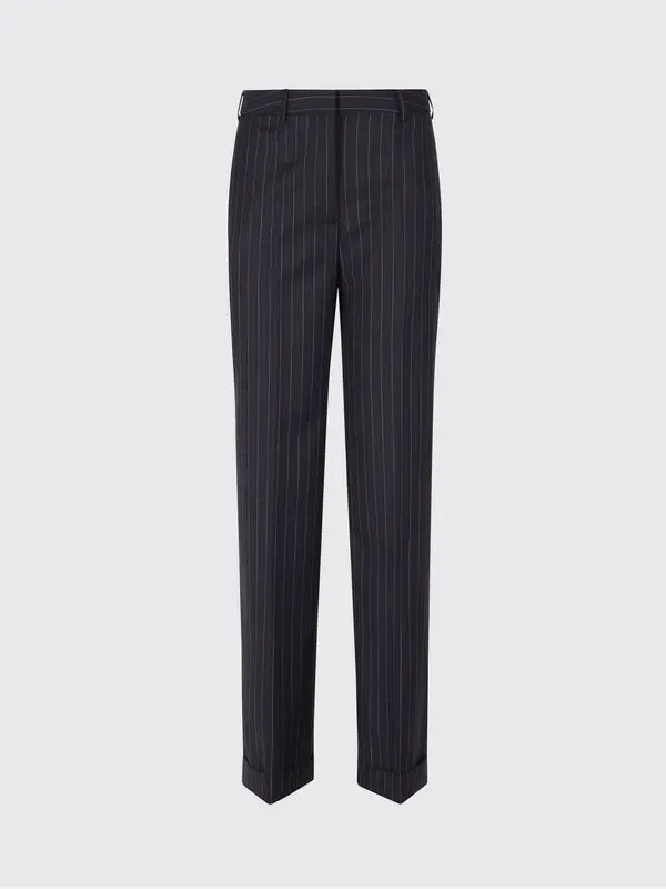 SEMICOUTURE High-waisted Striped Wool-blend Skinny Trousers - Blue